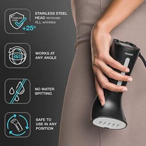 Steamer for Clothes, Hand Held Portable Travel Garment Steamer, Metal Steam Head, 25s Heat Up, Pump System, Mini Size, Handheld Steamer for Any Fabrics, No Water Spitting, 120V Black