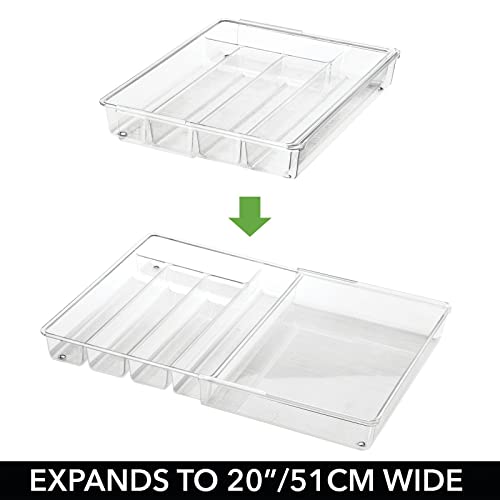 mDesign Adjustable, Expandable Plastic Kitchen Cabinet Drawer Storage Organizer Tray - for Storing Organizing Cutlery, Spoons, Cooking Utensils, Gadgets - 2 Pack - Clear