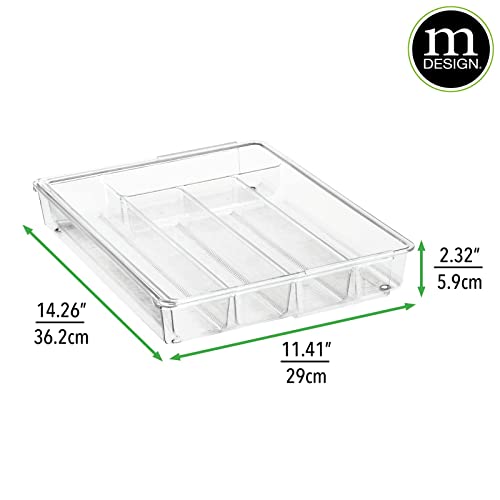 mDesign Adjustable, Expandable Plastic Kitchen Cabinet Drawer Storage Organizer Tray - for Storing Organizing Cutlery, Spoons, Cooking Utensils, Gadgets - 2 Pack - Clear