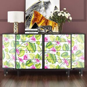 SimpleLife4U Hawaii Flower Style Furniture Paper Self-Adhesive Shelf Liner Makeup Jewelry Cabinet Decor 17.7 Inch By 9.8 Feet