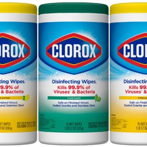 Clorox Disinfecting Wipes, Bleach Free Cleaning Wipes, Multi-surface Wipes, Fresh Scent & Crisp Lemon Value Pack, 75 Wipes (Pack of 3) - Packaging May Vary