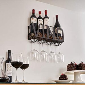 MKZ Products Wall Mounted Wine Rack | Wine Bottle Holder| Hanging Stemware Glass Holder | Cork Storage | Storage Rack | Home & Kitchen Decor (VINO - Bold)