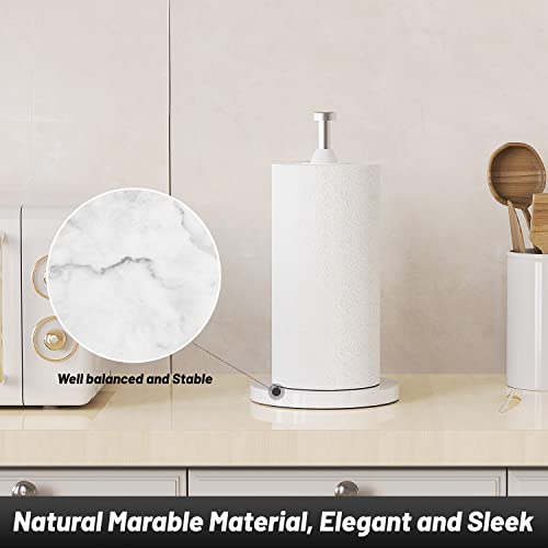 VEHHE Paper Towel Holder, Marble Paper Towel Holder Countertop Heavy Weighted, Paper Towel Stand with Suction Cups Free-Standing, Perfect Tear Paper Kitchen Towel Holder