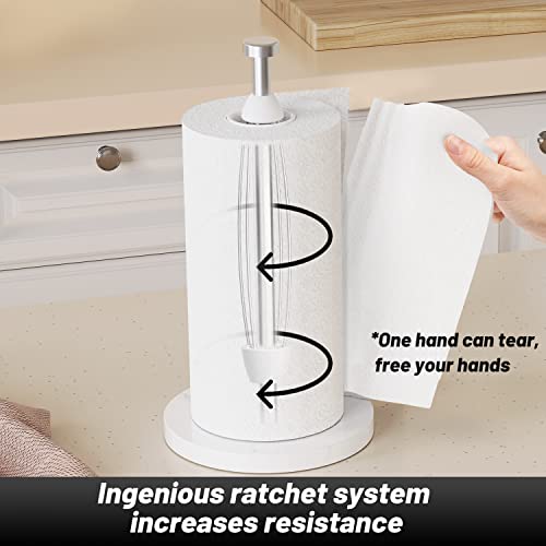 VEHHE Paper Towel Holder, Marble Paper Towel Holder Countertop Heavy Weighted, Paper Towel Stand with Suction Cups Free-Standing, Perfect Tear Paper Kitchen Towel Holder