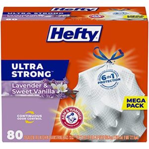 hefty ultra strong tall kitchen trash bags, lavender & sweet vanilla scent, 13 gallon, 80 count