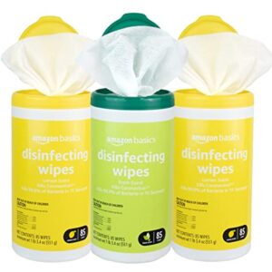 Amazon Basics Disinfecting Wipes, Lemon Scent & Fresh Scent, Sanitizes/Cleans/Disinfects/Deodorizes, 85 Count: Pack of 3 (Previously Solimo)