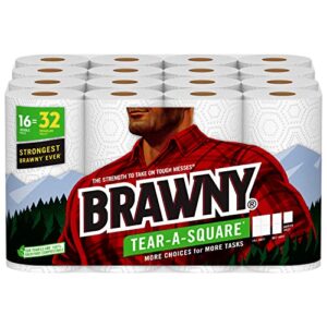 brawny® tear-a-square® paper towels, 16 double rolls = 32 regular rolls