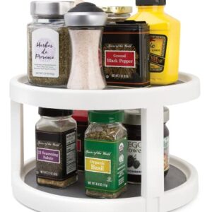 2 Tier Lazy Susan Organizer for Cabinet - 10 Inch Two Tier Lazy Susan Turntable for Cabinet - Plastic 2 Tier Lazy Susan Spice Rack with Rimmed Edge to Prevent Spilling