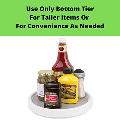 2 Tier Lazy Susan Organizer for Cabinet - 10 Inch Two Tier Lazy Susan Turntable for Cabinet - Plastic 2 Tier Lazy Susan Spice Rack with Rimmed Edge to Prevent Spilling