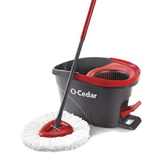 o-cedar easywring microfiber spin mop, bucket floor cleaning system, red, gray