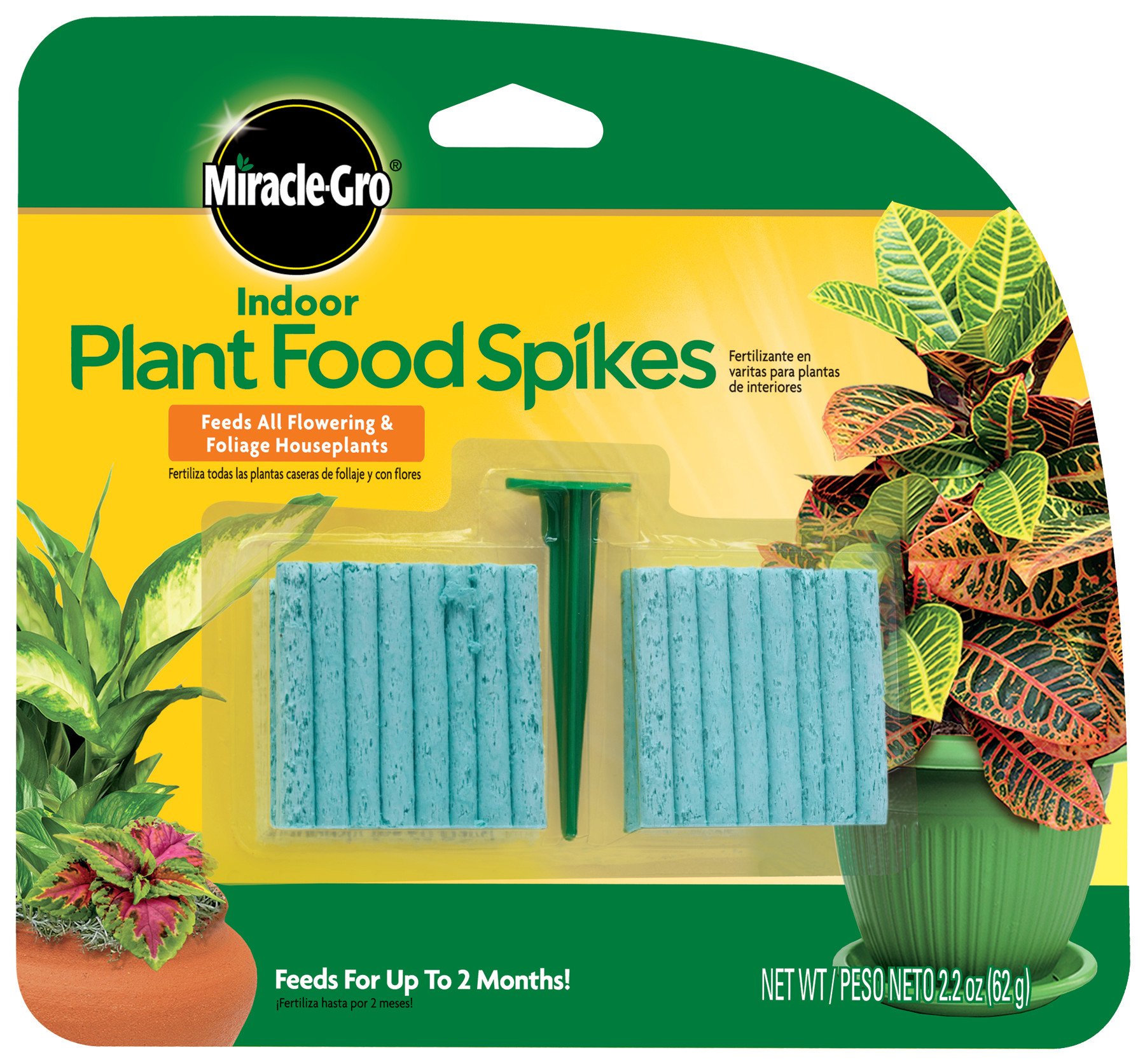 Miracle-Gro Indoor Plant Food Spikes, Includes 48 Spikes - Continuous Feeding for all Flowering and Foliage Houseplants - NPK 6-12-6, Pack of 1