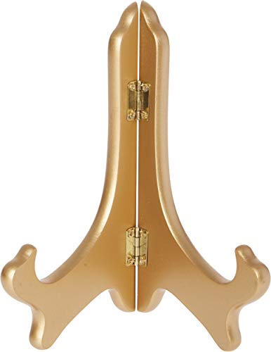 Bard's Hinged Gold-toned MDF Wood Plate Stand, 7" H x 6" W x 4.25" D (For 7" - 8.5" Plates)