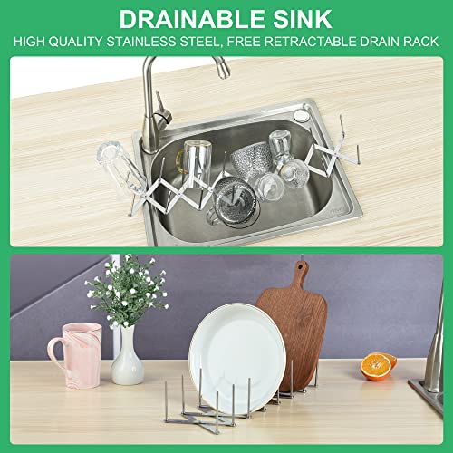 Wookiwuki Drying Dish Rack in Sink, Expandable Lid Dish Bottle Plate Display Holder, Stainless Steel Narrow Space Saving Dish Organizer, Kitchen Utensil Rack for RV Cabinet Counter, Large