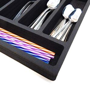 Polar Whale Flatware Silverware Drawer Organizer for Cutlery Forks Knives Spoons Serving Utensils Non-Slip Premium Waterproof Tray Insert 11 x 15 Inches 6 Slot Extra Deep Pair Set