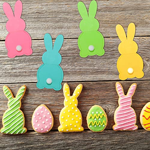 24 Pack Easter Bunny Utensil Cutlery Holders Pouch Bags Felt Silverware Holder Bag 5.9 x 3.15 Inch Utensil Sleeve for Knife Forks Easter Table Decoration Wedding Birthday Party, Pink Blue Green Yellow