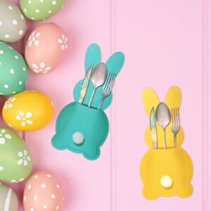 24 Pack Easter Bunny Utensil Cutlery Holders Pouch Bags Felt Silverware Holder Bag 5.9 x 3.15 Inch Utensil Sleeve for Knife Forks Easter Table Decoration Wedding Birthday Party, Pink Blue Green Yellow