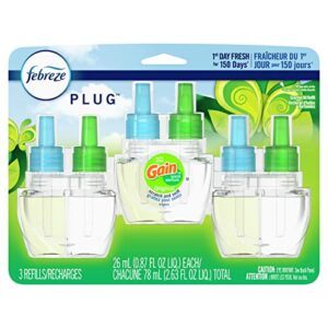 febreze odor-fighting fade defy plug air freshener refill, gain original scent, (3) .87 fl. oz. oil refills