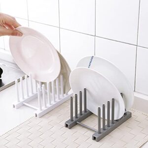 Teensery 2 Pcs Plastic Dish Rack Detachable Plate Pot Cup Lid Drying Storage Holder Stand for Home Kitchen Cabinet (White, Grey)