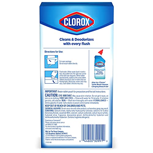 Clorox Ultra Clean Toilet Tablets Bleach & Blue, Rain Clean Scent 2.47 Ounces Each, 4 Count (Package May Vary)