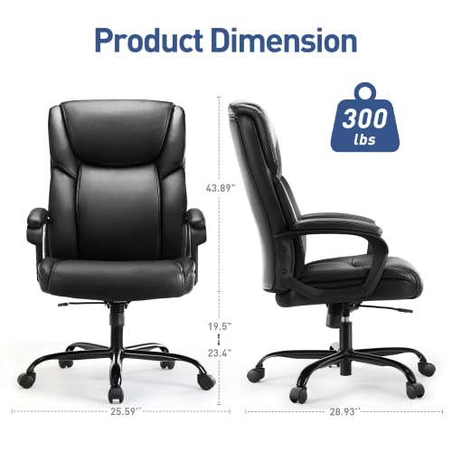 Executive Office Chair - Ergonomic Big and Tall Home Computer Desk Chair with Lumbar Support, PU Leather, High Back , Adjustable Height & Swivel