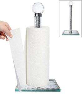 crystal paper towel holder stand, bling glass handmade kitchen countertop paper towel roll dispenser holders, diamond effect standing bathroom decor paper towel holder with cube base