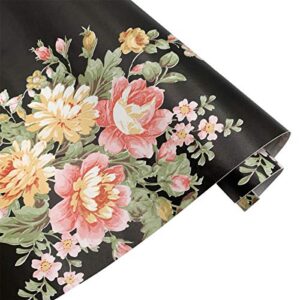 yifely floral shelf liner black drawer cover paper self-adhesive rental house furniture decoration diy table surface 17.7 inch by 9.8 feet