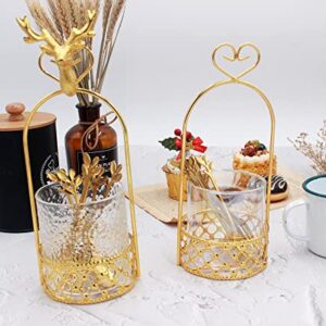 ZHSMYUP Coffee Spoon Dessert Fork Holder Utensil Crocks Flatware Organizer Tabletop Centerpiece Peach Heart Flower Pot Basket Home Decor for Coffee Bar Dining Room Kitchen (Textured Glass)