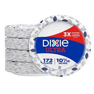 dixie ultra paper plates, 10 1/16 inch, dinner size printed disposable plate, 172 count (4 packs of 43 plates), packaging and design may vary