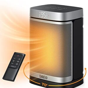 Dreo Space Heaters for Indoor Use, Atom One Portable Heater with 70°Oscillation, 1500W PTC Electric Heater with Thermostat, Fast Safety Heat, Remote, 1-12h Timer, Upgraded Small Heater for Office Home