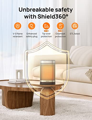 Dreo Space Heaters for Indoor Use, Atom One Portable Heater with 70°Oscillation, 1500W PTC Electric Heater with Thermostat, Fast Safety Heat, Remote, 1-12h Timer, Upgraded Small Heater for Office Home