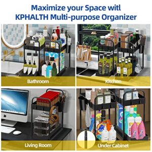 Under Sink Organizer 2 Pack 2 Tier Under The Sink Organizer Adjustable Height Bathroom Organizer Under Sink With Hanging Cups Under Kitchen Sink Organizers And Storage