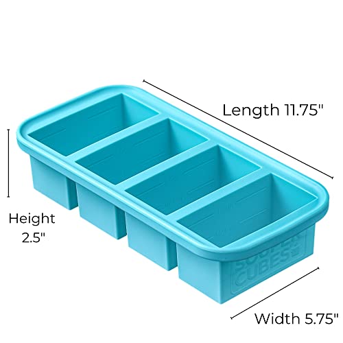 Souper Cubes 1-Cup Extra-Large Silicone Freezing Tray With Lid - Freeze Food Soup Broth Sauce In Perfect 1-Cup Portions, 2-Pack, Aqua Color