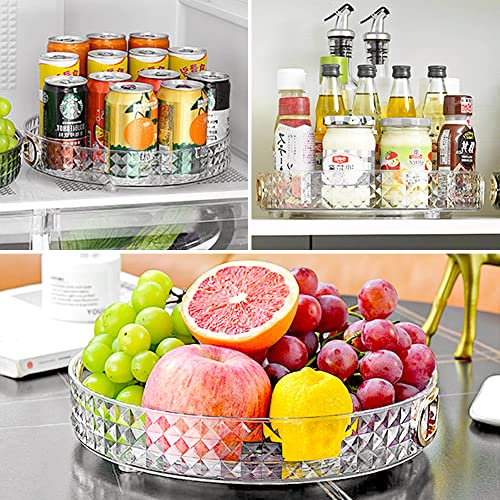 YEAVS Lazy Susan Turnable Organizer, 10.8 Inch Clear Storage Container 360 Degree Spinning Round Spice Rack with Handle for Cabinets Pantry Refrigerator Countertops