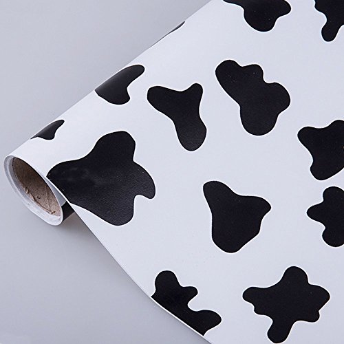 HOYOYO Self-Adhesive Shelf Liners Paper, Removable Self Adhesive Shelf Liner Dresser Drawer Wall Stickers Home Decoration, Black Cow Spot 17.8 x 118 Inches