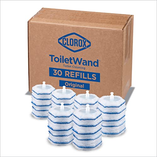 Clorox Toilet Wand Disinfecting Refills, Toilet and Bathroom Cleaning, Toilet Brush Heads, Disposable Wand Heads, Blue Original, 30 Count