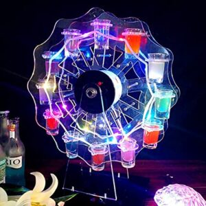 Liquor Shelves Ferris Wheel Tequila LED Liquor Bottle Display Shelf ,Ice Wine Stand, Colorful Light Spinning Stand with 12 Glasses Cups, Party Bar Drinking Tumblers Stand for Birthday, Wedding