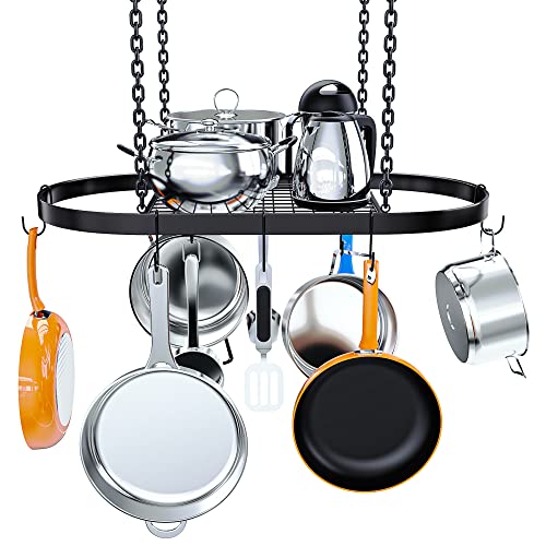 Kaptron Pot Rack Ceiling Mount Cookware Pan Rack Hanging Hanger Organizer Storage with 10 Pot Hooks - Multi-Purpose Organizer Holder for Home, Restaurant, Kitchen Cookware, Utensils, Household