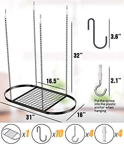 Kaptron Pot Rack Ceiling Mount Cookware Pan Rack Hanging Hanger Organizer Storage with 10 Pot Hooks - Multi-Purpose Organizer Holder for Home, Restaurant, Kitchen Cookware, Utensils, Household