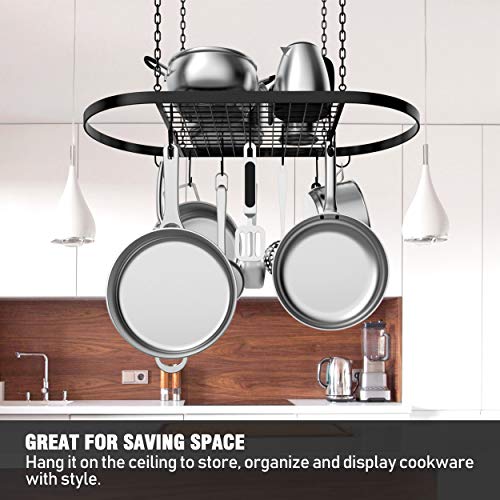 Kaptron Pot Rack Ceiling Mount Cookware Pan Rack Hanging Hanger Organizer Storage with 10 Pot Hooks - Multi-Purpose Organizer Holder for Home, Restaurant, Kitchen Cookware, Utensils, Household