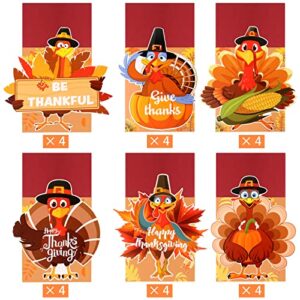 24 Pcs Thanksgiving Cutlery Holder Set Turkey Cutlery Silverware Holder Paper Pocket Thanksgiving Turkey Utensil Décor for Autumn Fall Harvest Party Favor Supply Table Decoration