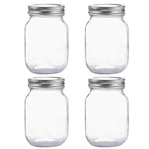 glass regular mouth mason jars, 16 oz clear glass jars with silver metal lids for sealing, canning jars for food storage, overnight oats, dry food, snacks, candies, diy projects (4pack)