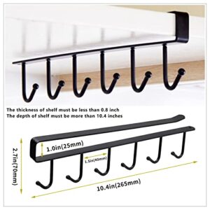 6-Hook Adhesive Mug Holder for Kitchen Cabinet/Kitchen Utensils/Brush/Cups,Fit for 0.8" Thickness Shelf or Less(2pcs Black)