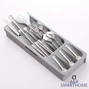 A&K SmartHome Utensils Kitchen Drawer Organizer Tray Box for Cutlery Silverware, Spoon Knife and Fork Partition Storage