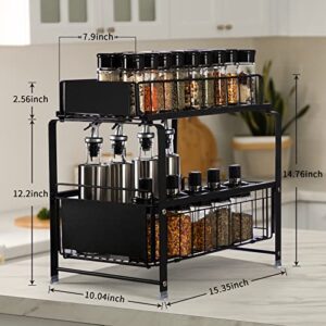 TeoKJ Pull-out Home Storage Organizer, 2-Tier Metal Under Cabinet Sliding Storage, Under Sink Organizer for Kitchen, Bathroom, Cabinet, Pantry, Countertop, Black