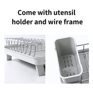 UBENKAKU Dish Drying Rack Dish Rack Stainless Steel Auto-Drain, Expandable Utensil Holder with Cup Holder for Kitchen Counter 14.2" L× 12" W× 3" H, Grey