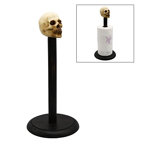 Rustic Wood Skull Paper Towel Holder Stand Up Paper Towel Holder, Easy One-Handed Tear Kitchen Paper Towel Dispenser with Weighted Base for Standard Paper Towel Rolls ,Rustic Black