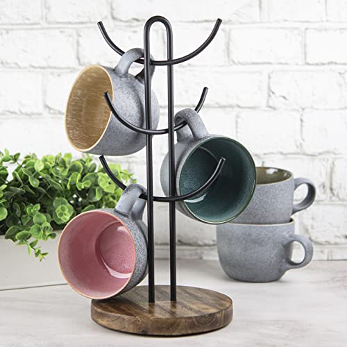 Tribello Coffee Mug Holder for Counter, Coffee Mug Tree Organizer for Kitchen - 6 Cup Holder - Modern Farmhouse Coffee Bar Accessories Steady Mug Tree Stand