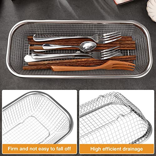 Cabilock Dishwasher Silverware Cutlery Basket Stainless Steel Flatware Drying Rack Countertop Utensil Holder Caddy Silver A