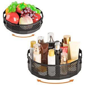 yeavs 2 pack spinning lazy susan turntable, deep plastic spice condiment holder makeup organizer multifunctional for kitchen fridge bathroom counter top (black)