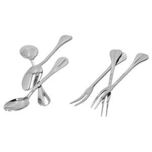 Stainless Steel Flatware Set Dessert Cutlery Set Includes Swan Tableware Storage Rack Base 3 Forks+3 Spoons Silver Flatware Set for Kitchen and Restaurant Silverware Modern Silver Holder